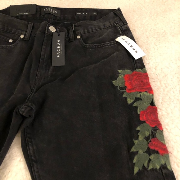 PacSun | Jeans | Pacsun Mens Skinny Rose Embroidered Jeans Black | Poshmark